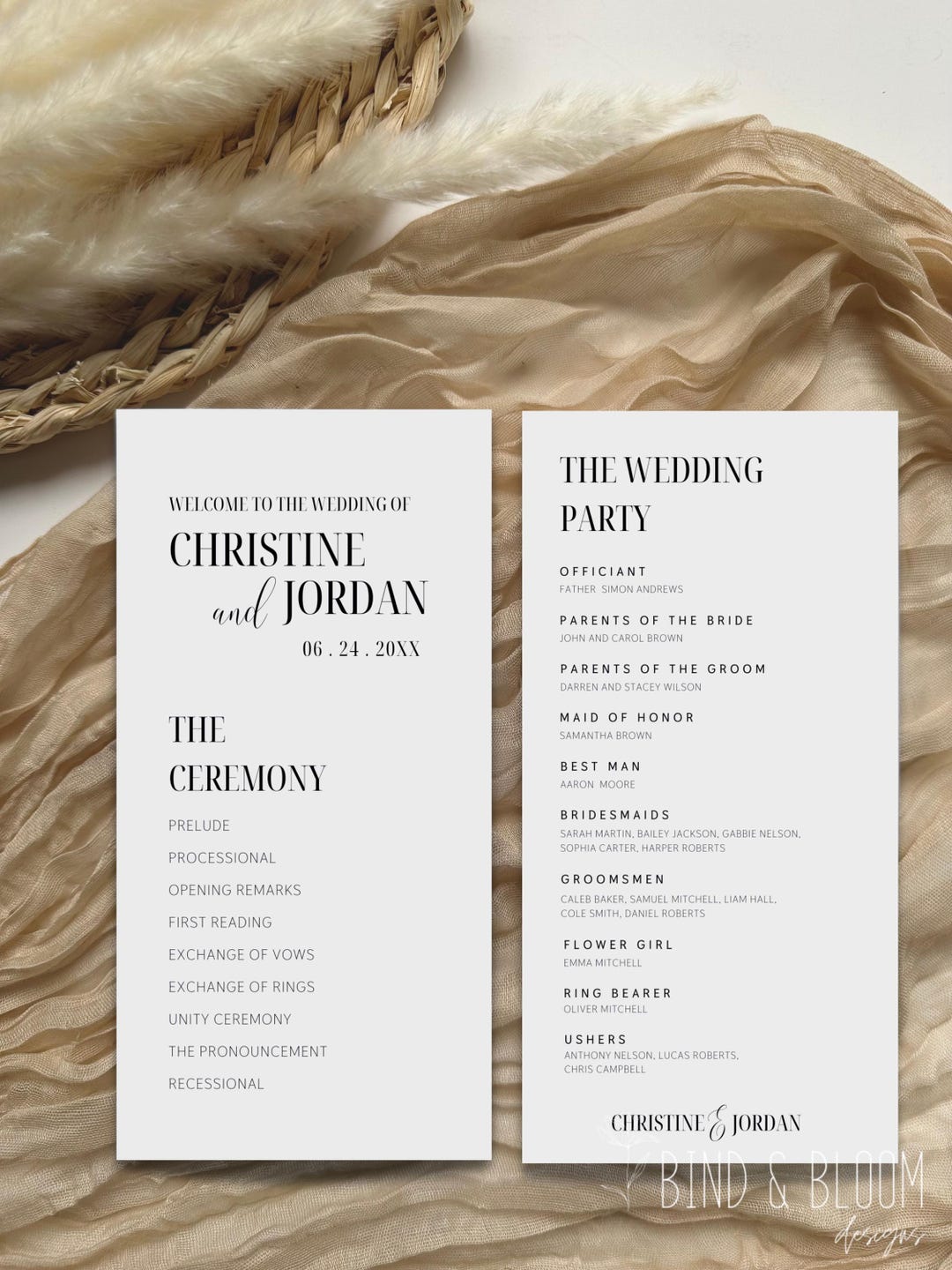 Minimalist Wedding Program Template: Elegant Order of Service, Editable ...