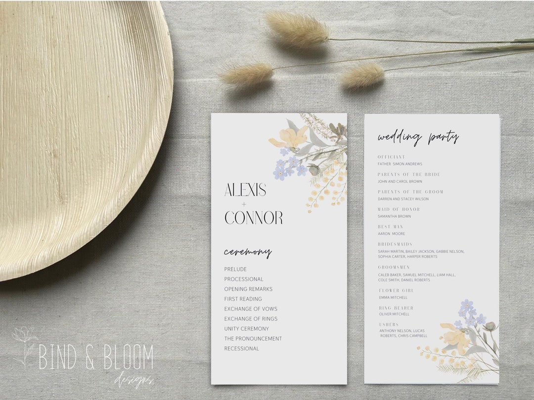 Flower Wedding Program Template: Whimsical Elegant Order of Service ...
