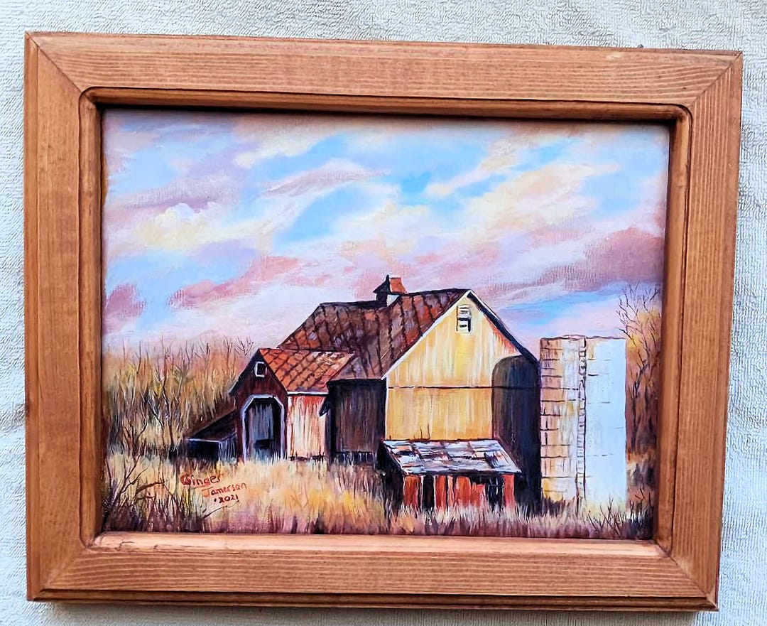 Original Framed Barn Art evening Light Fall Autumn Country Landscape ...