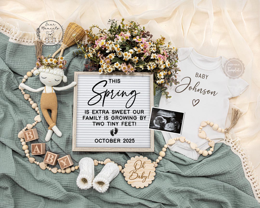 Spring Gender Neutral Baby Announcement, Boy Girl Spring Pregnancy ...