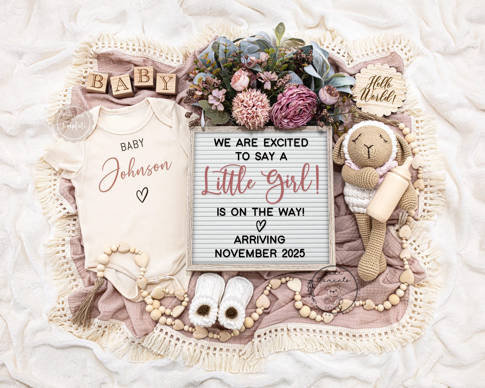 Pink Baby Girl Announcement, Social Media Pregnancy Reveal (digital ...