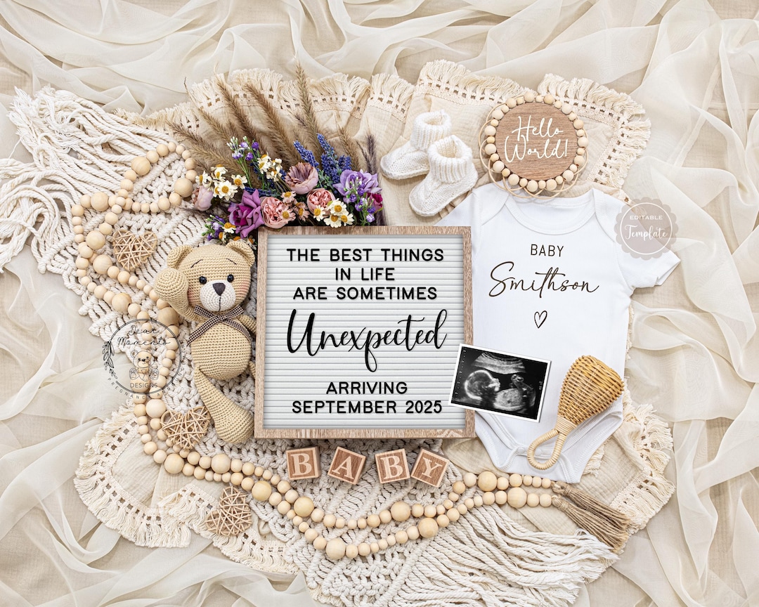 Boho Gender Neutral Pregnancy Announcement, Baby Reveal (digital ...