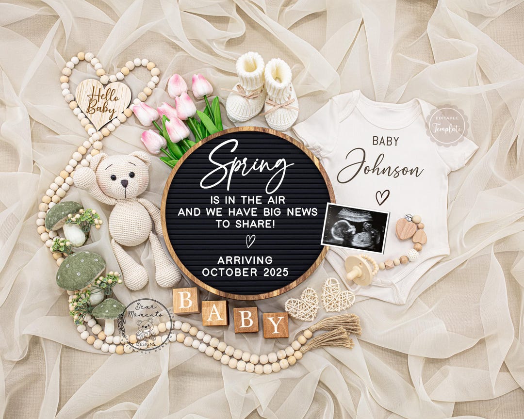 Spring Gender Neutral Baby Announcement, Boy Girl Spring Pregnancy ...