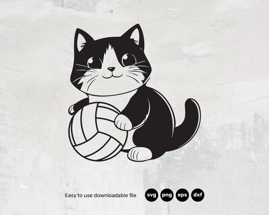 Volleyball Cat SVG Png Dxf Eps Volleyball Team Shirt Design Volleyball ...