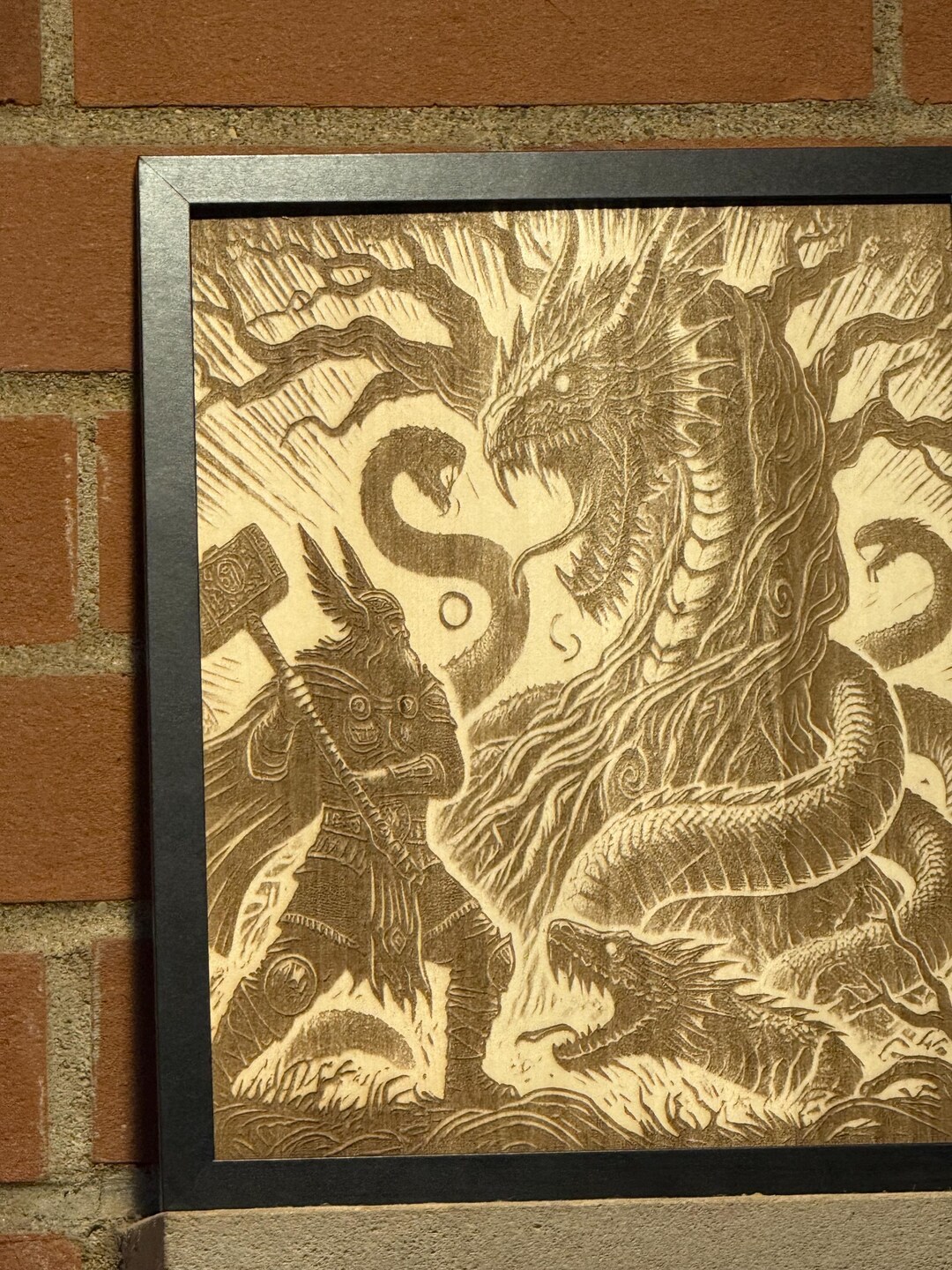 Wooden Engraved Norse Mythology Art – Thor, Odin & Valkyrie Battle at ...