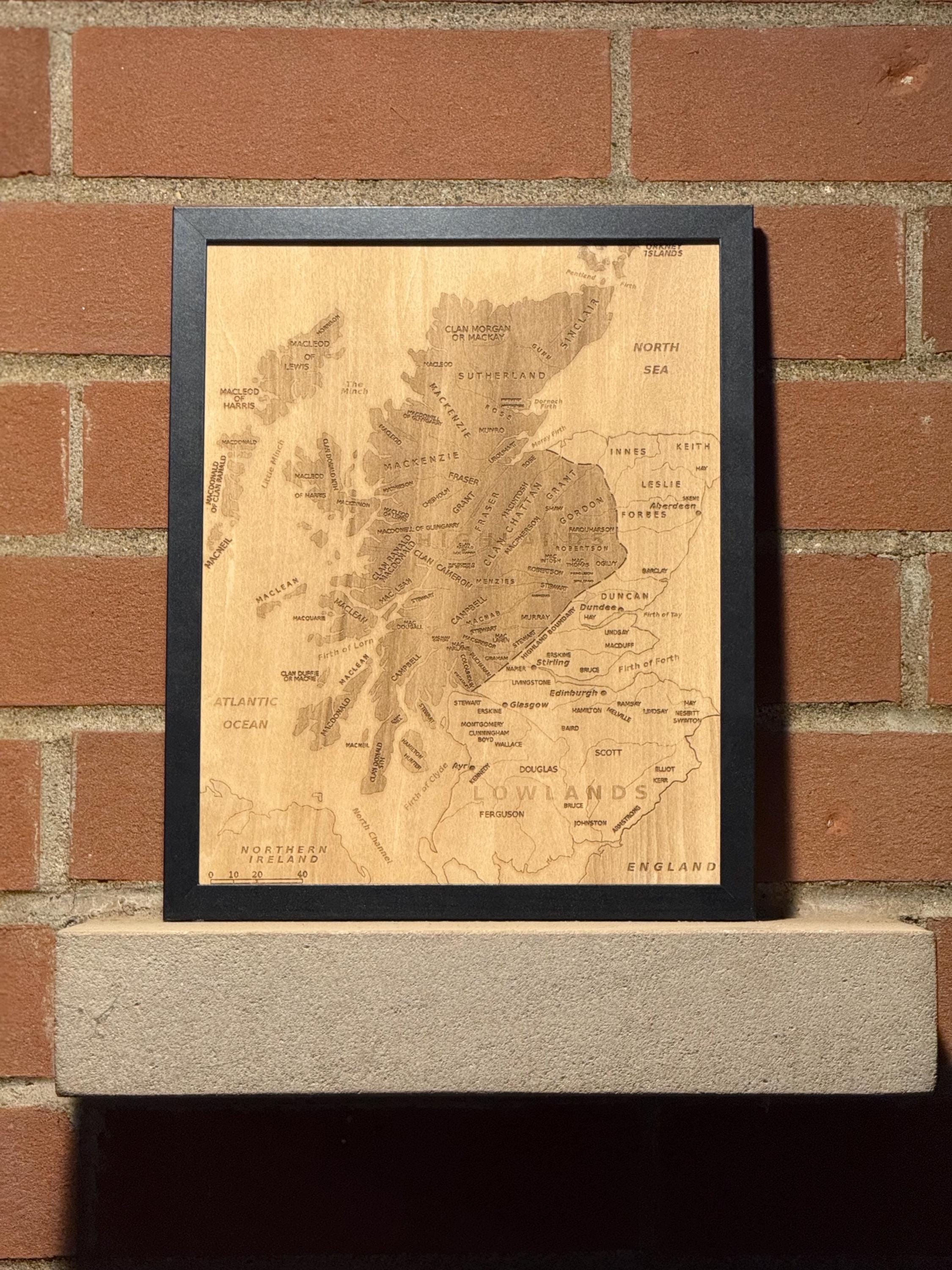 Engraved Wooden Map of Scotland: Scottish Clans Territory - Etsy