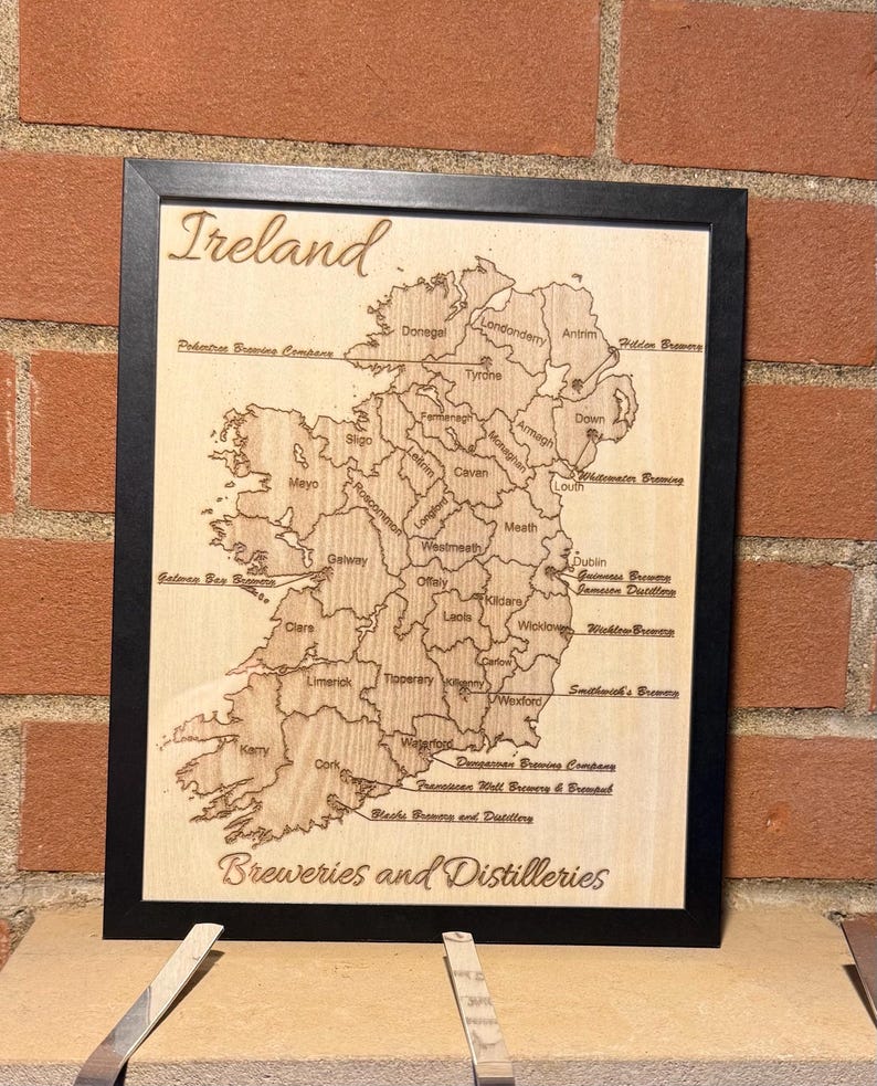 Engraved Wooden Map of Ireland: Breweries & Distilleries Art - Etsy