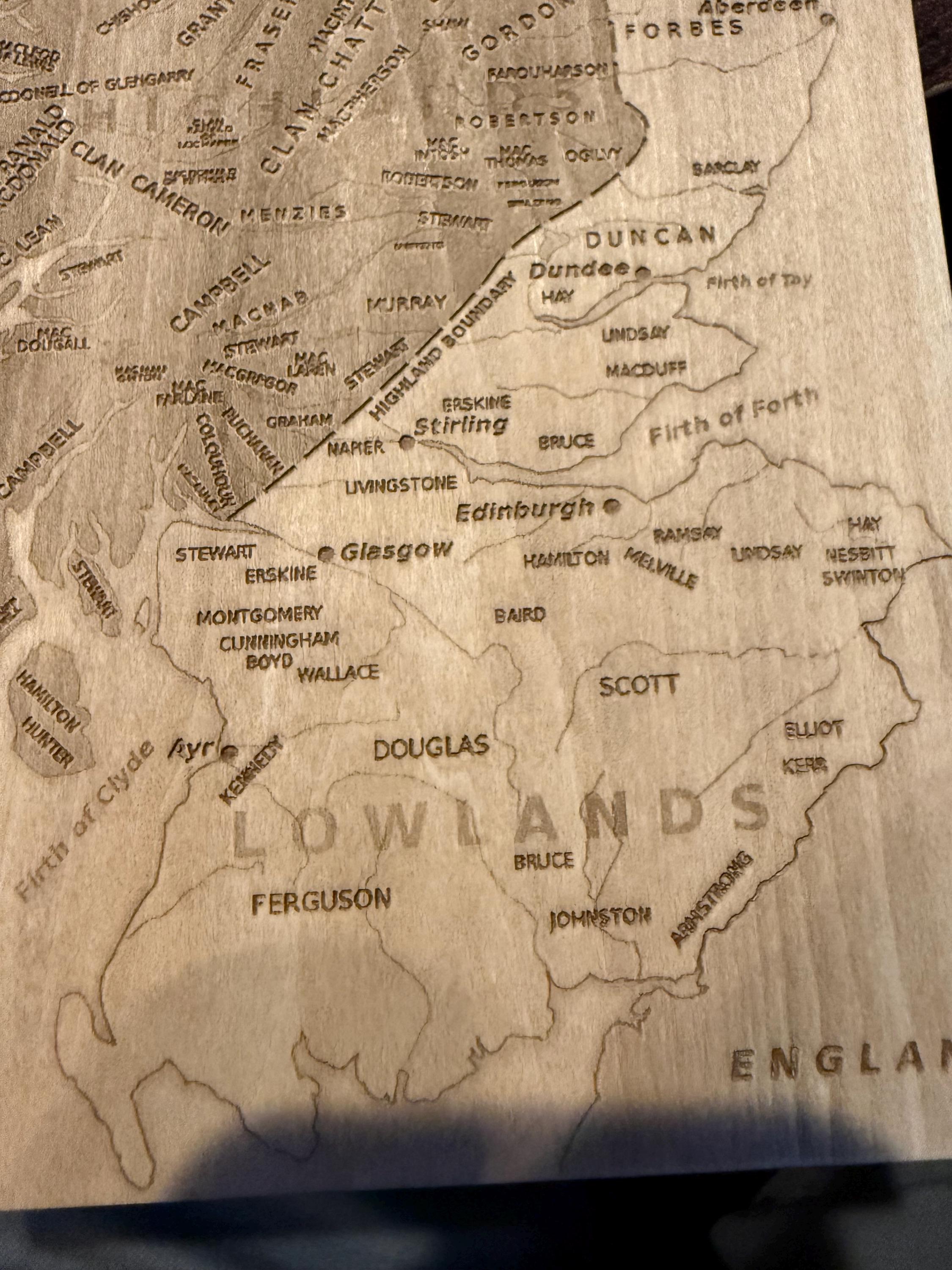 Engraved Wooden Map of Scotland: Scottish Clans Territory - Etsy