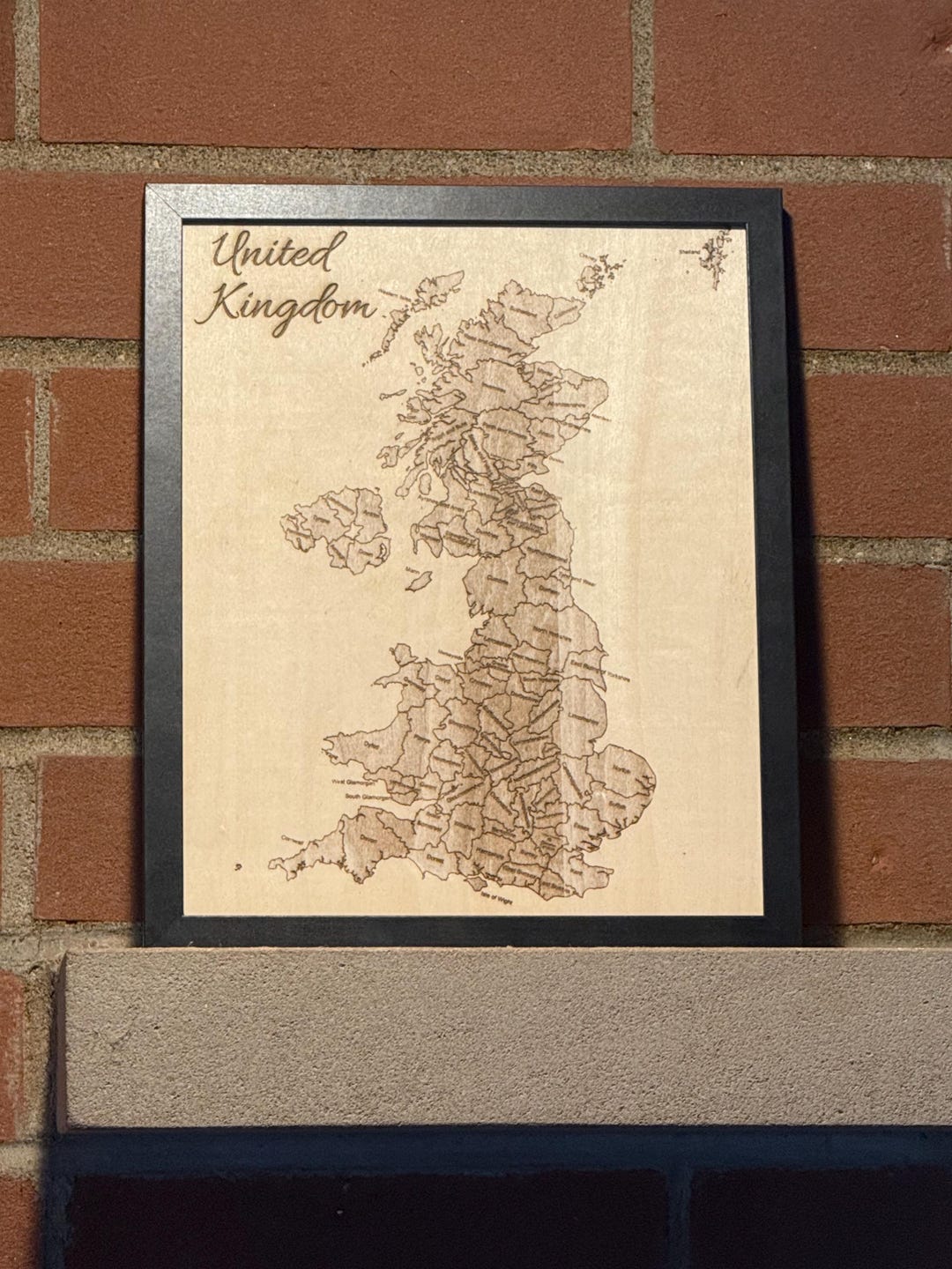 Wooden Engraved Map of the United Kingdom With Counties Labeled ...