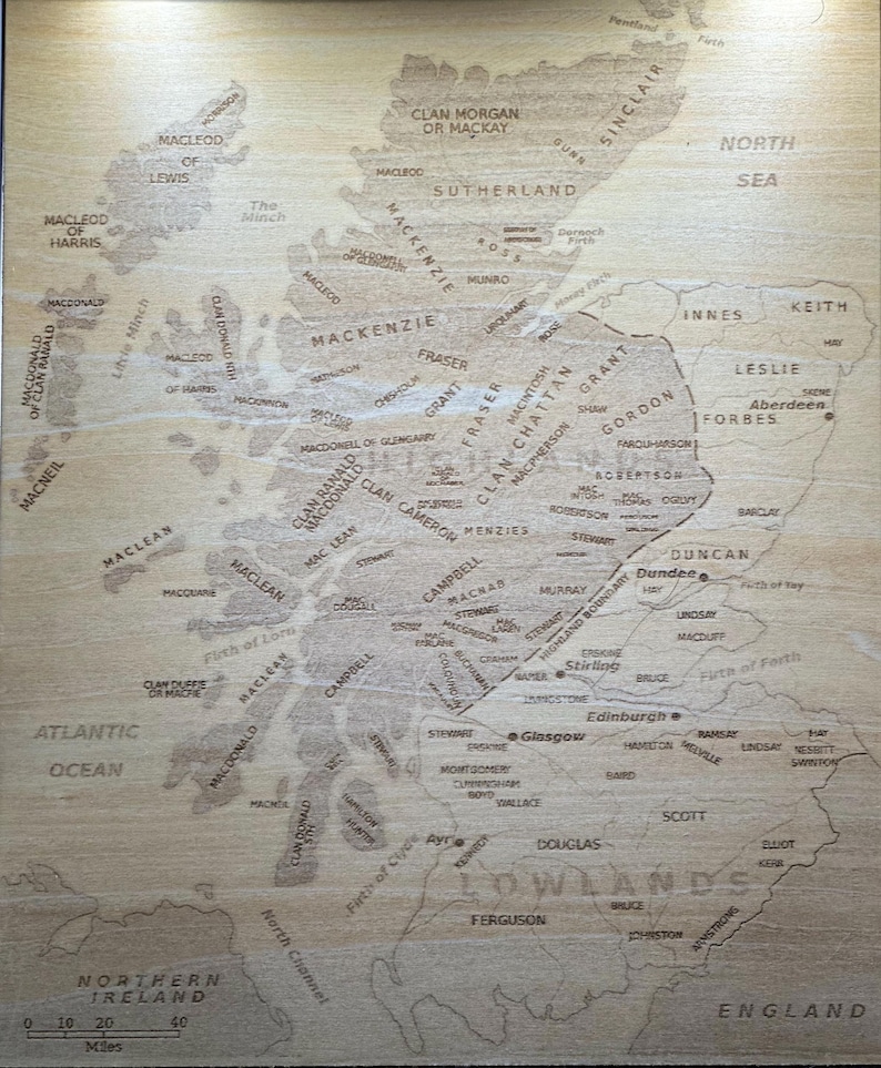 Engraved Wooden Map of Scotland – Featuring Clans Territory– Scotland ...