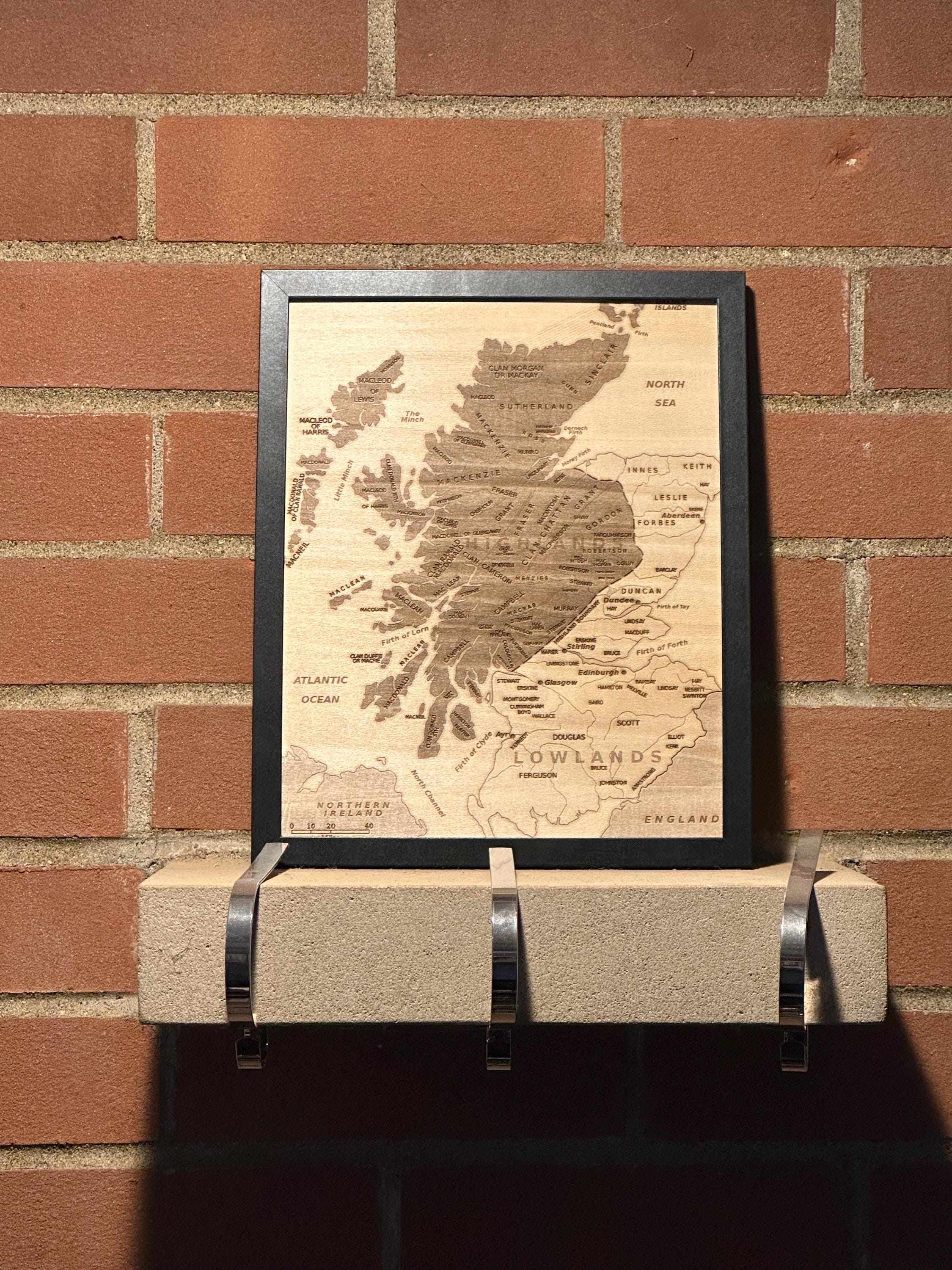 Engraved Wooden Map of Scotland: Scottish Clans Territory - Etsy