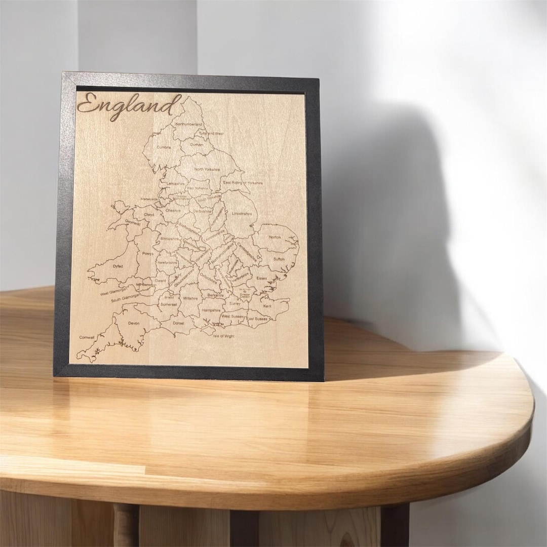 Wooden Engraved Map of England - Etsy