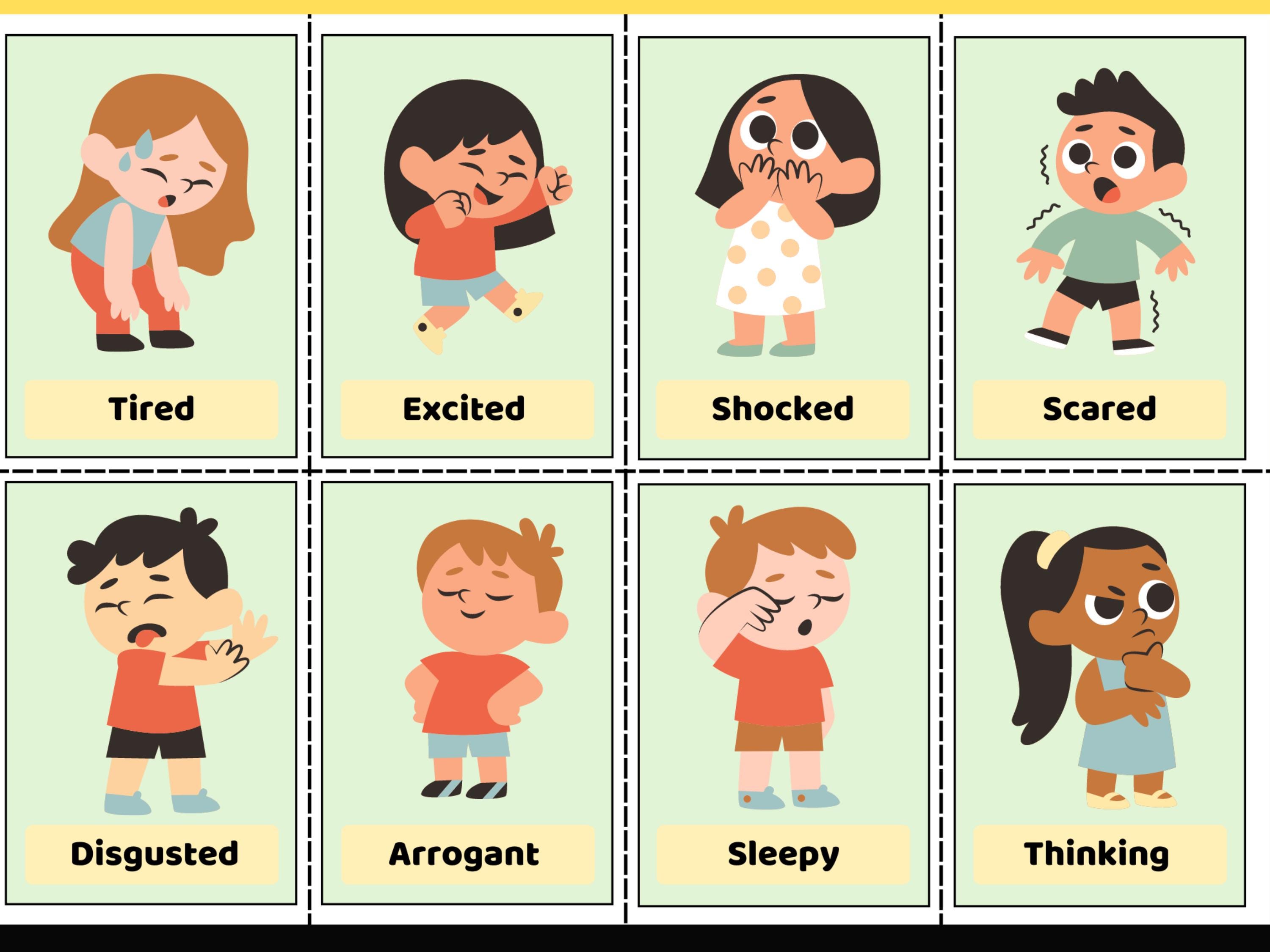 16 Emotions Flashcards for Kids to Recognize and Express Feelings ...