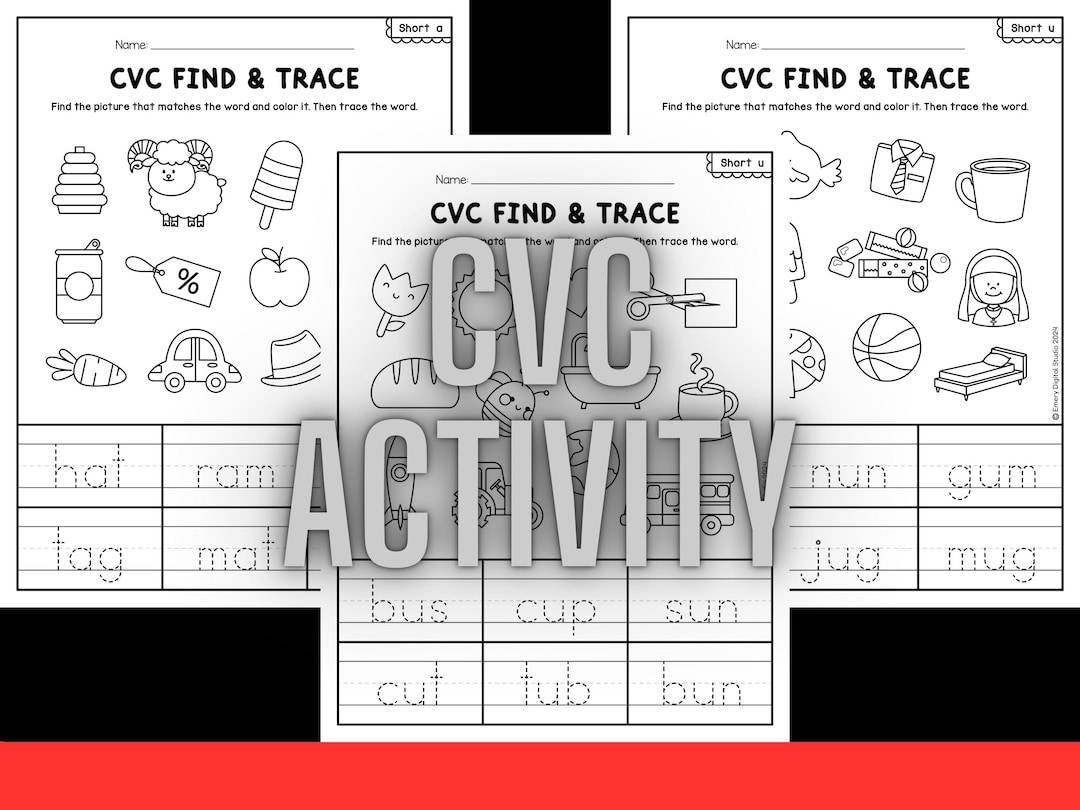 CVC Find and Trace Worksheets | Fun Phonics Practice for Kids | Color ...