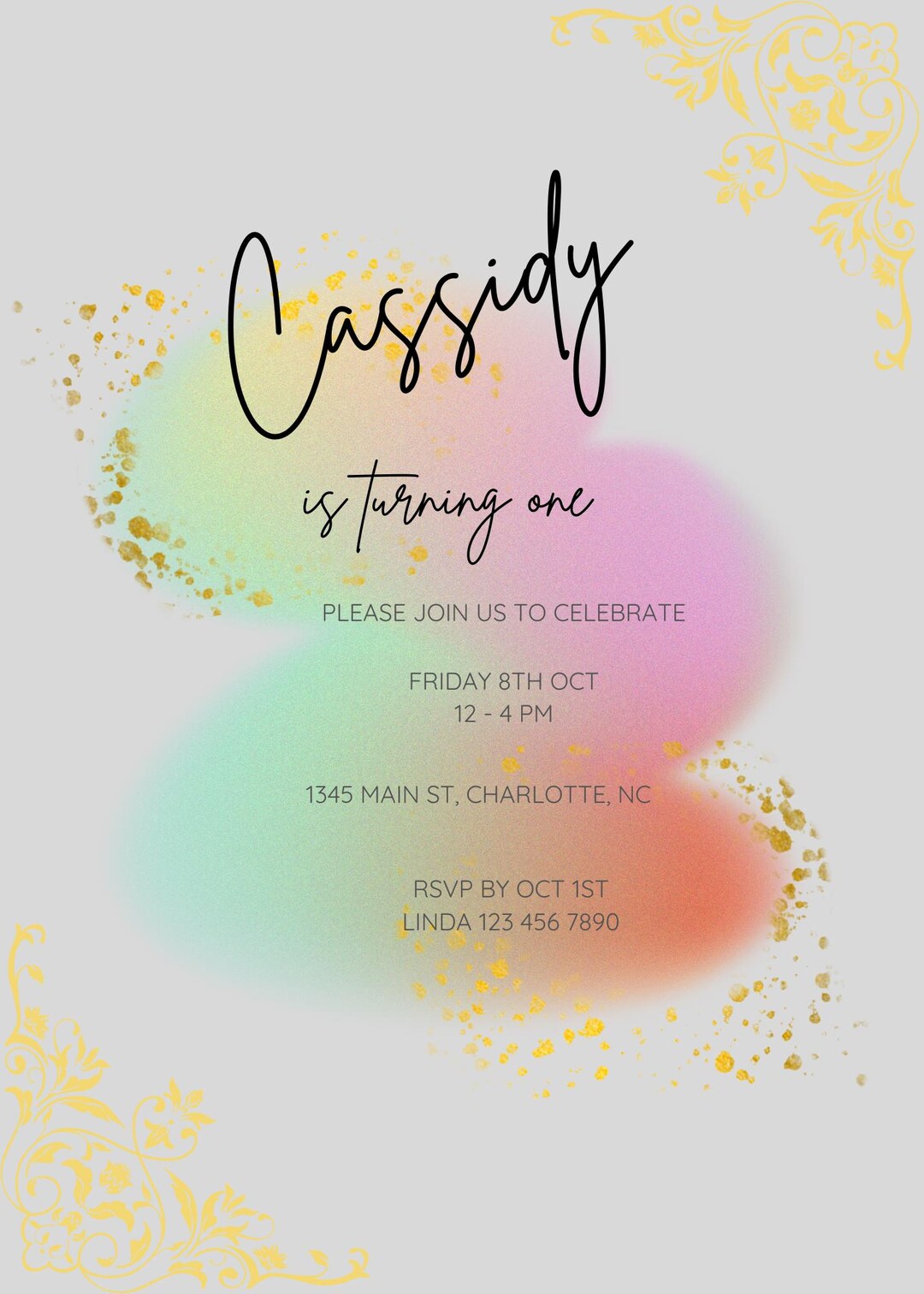 Colorful Birthday Invitation Colorful Watercolor With Gold Glitters ...