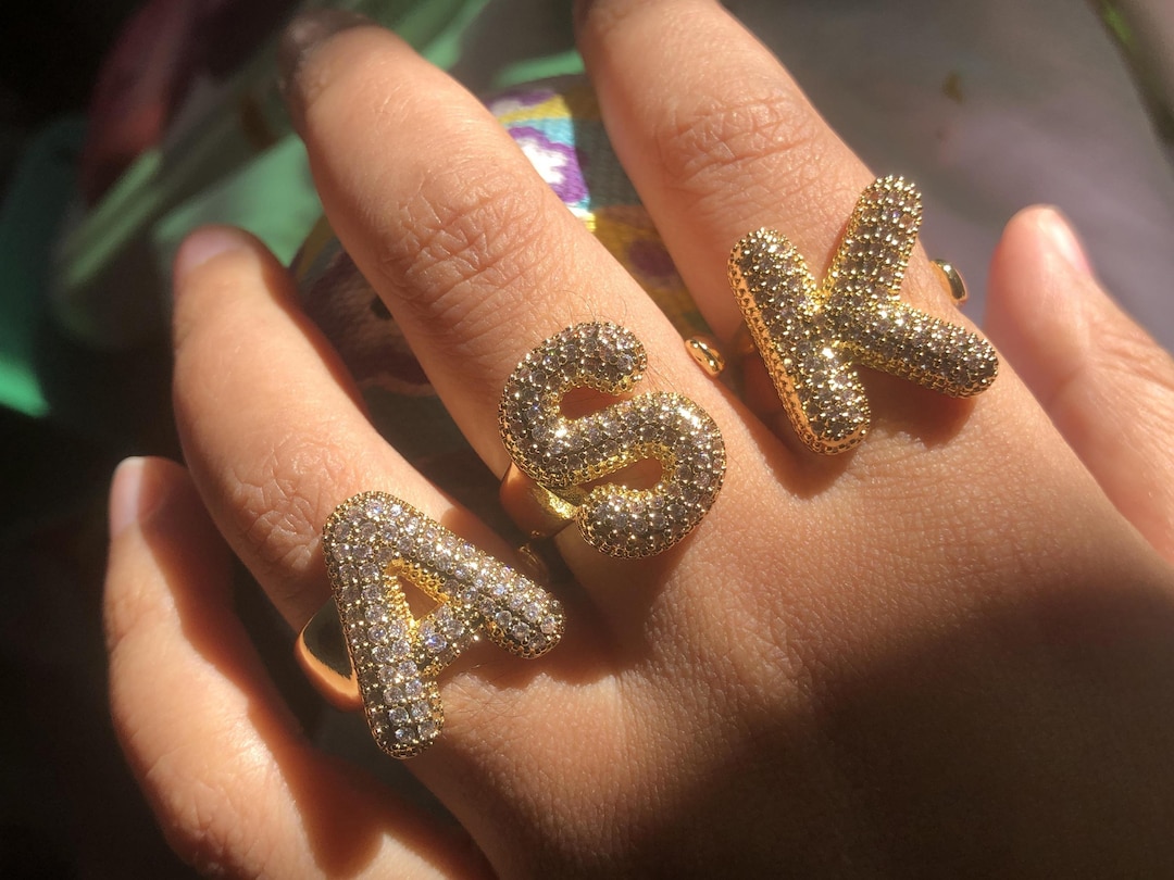 Personalized Gold Initial Ring for Women, 14K Gold Plated, Adjustable ...