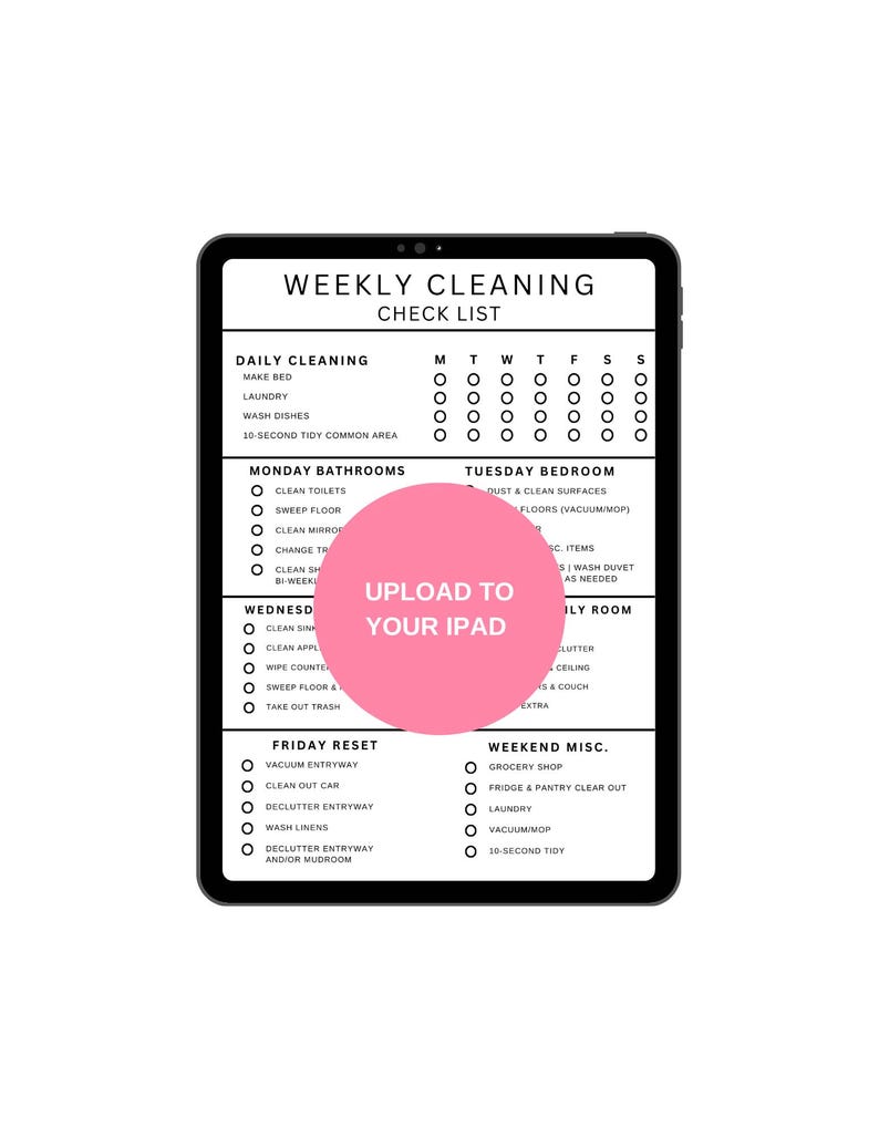 Printable Weekly Cleaning Checklist | Minimalist Cleaning Planner ...