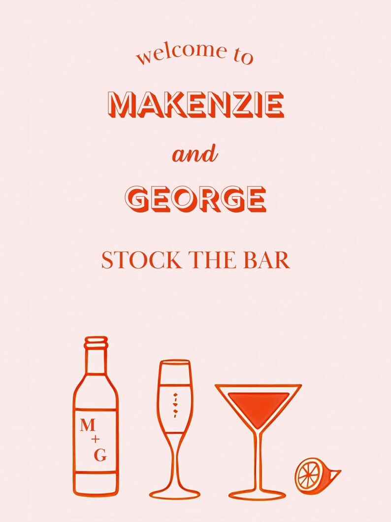 Editable Stock the Bar Welcome Sign - Engagement Party - Couples Shower ...