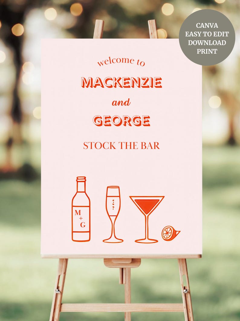 Editable Stock the Bar Welcome Sign - Engagement Party - Couples Shower ...