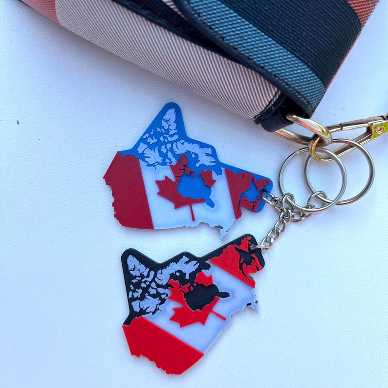 Canada Map Keychain – 3D Printed Canadian Flag Colors, Maple Leaf ...