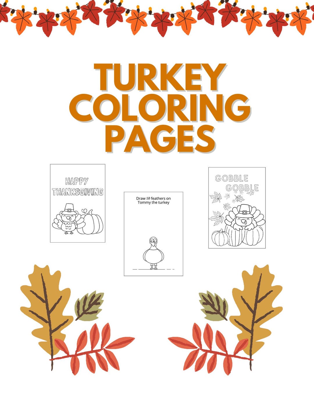 Thanksgiving Turkey Themed Coloring Pages - Etsy Canada