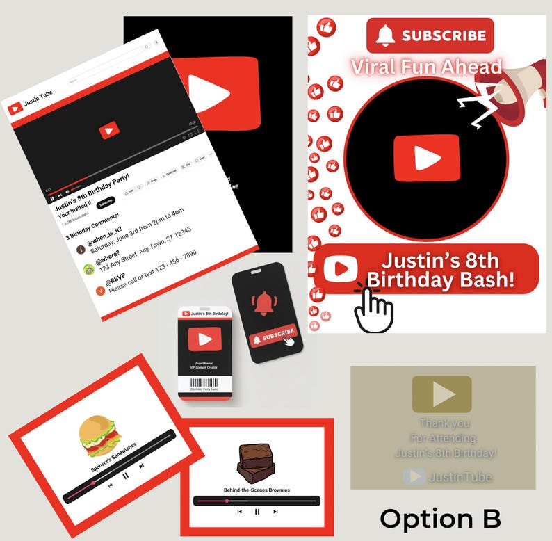 Youtube Themed Invitation Bundle - Etsy