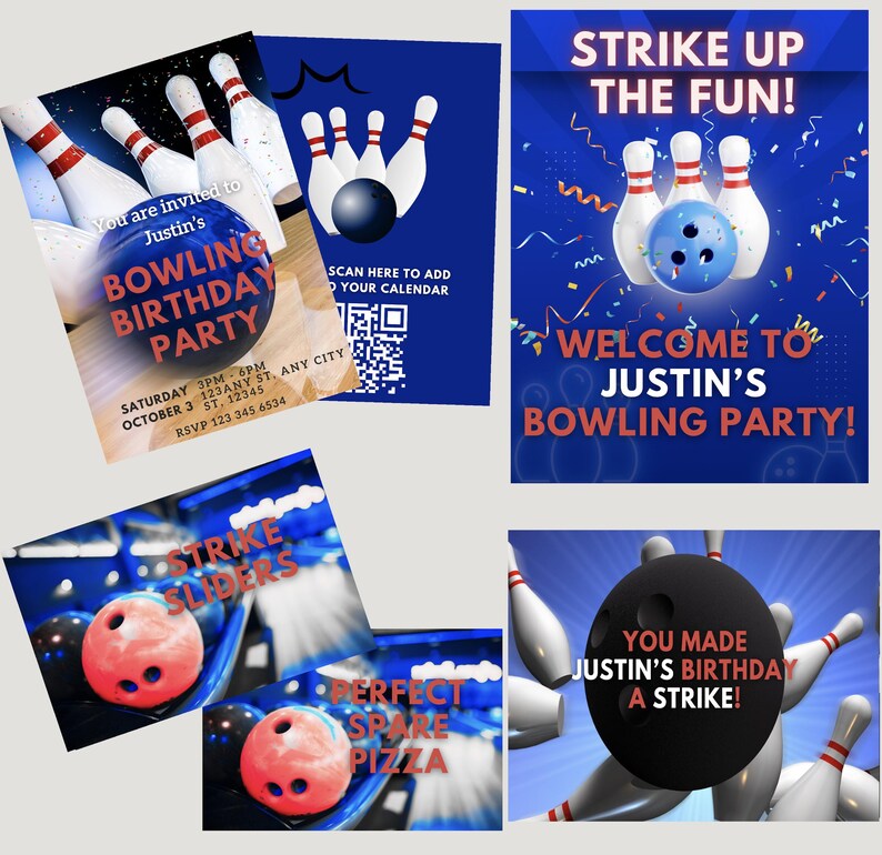 Bowling Themed Party Custom Invitation Bundle - Etsy