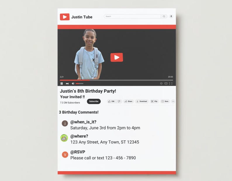 Youtube Themed Invitation Bundle - Etsy