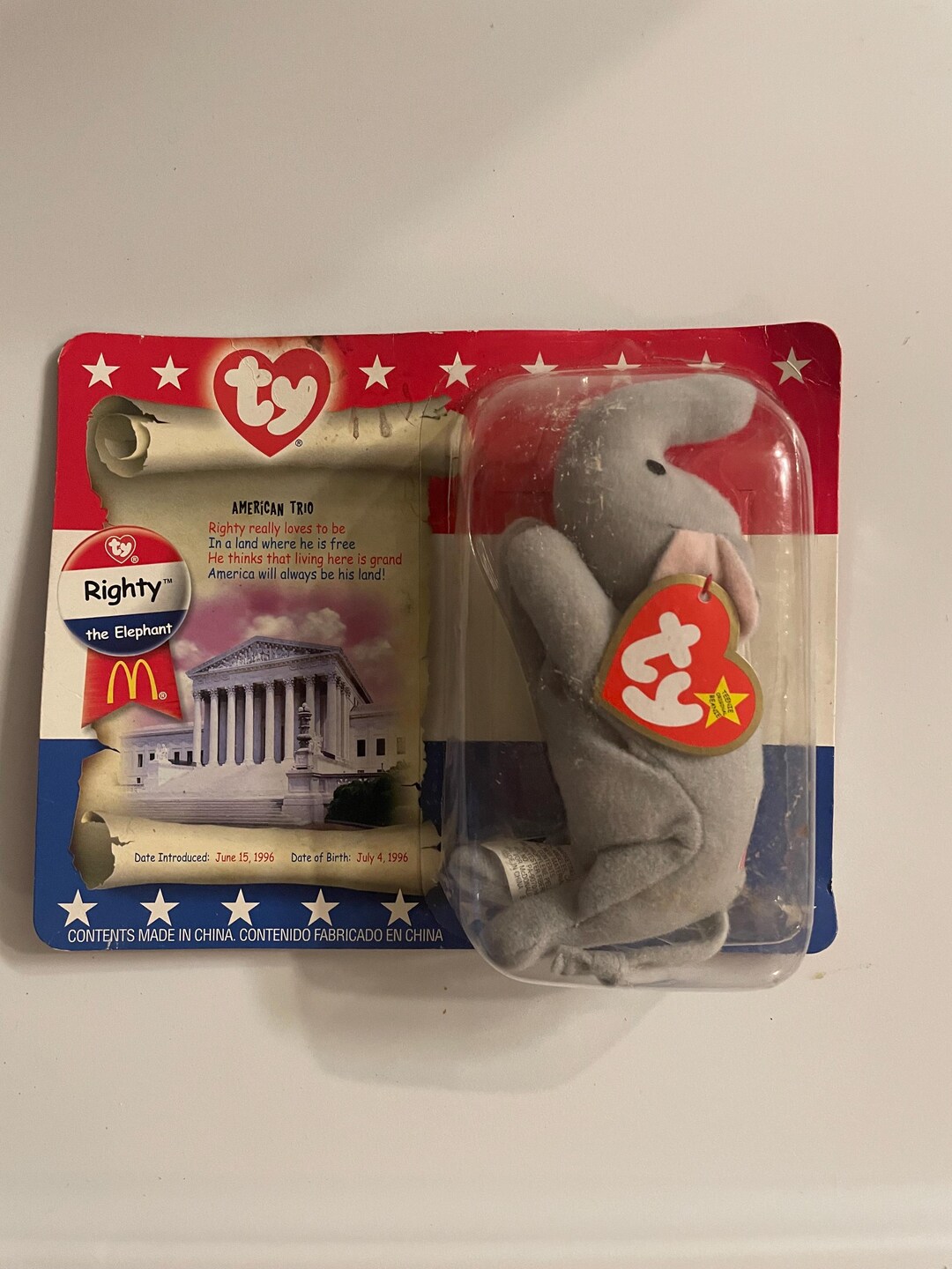 1996 Ty Righty the Elephant Mcdonald's Teenie Beanie Baby Sealed ...