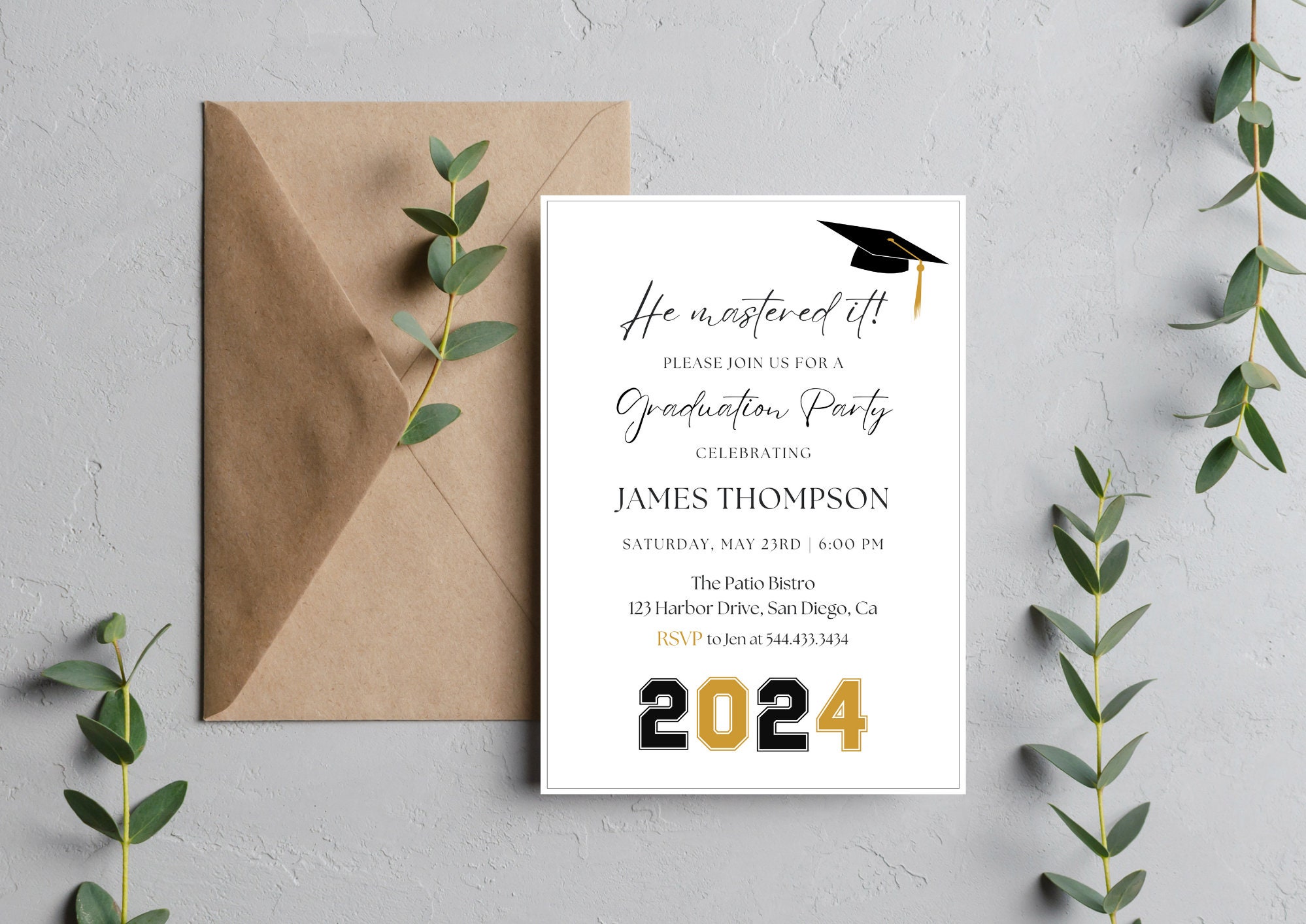 He Mastered It Graduation Party Invitation Editable Template Printable ...