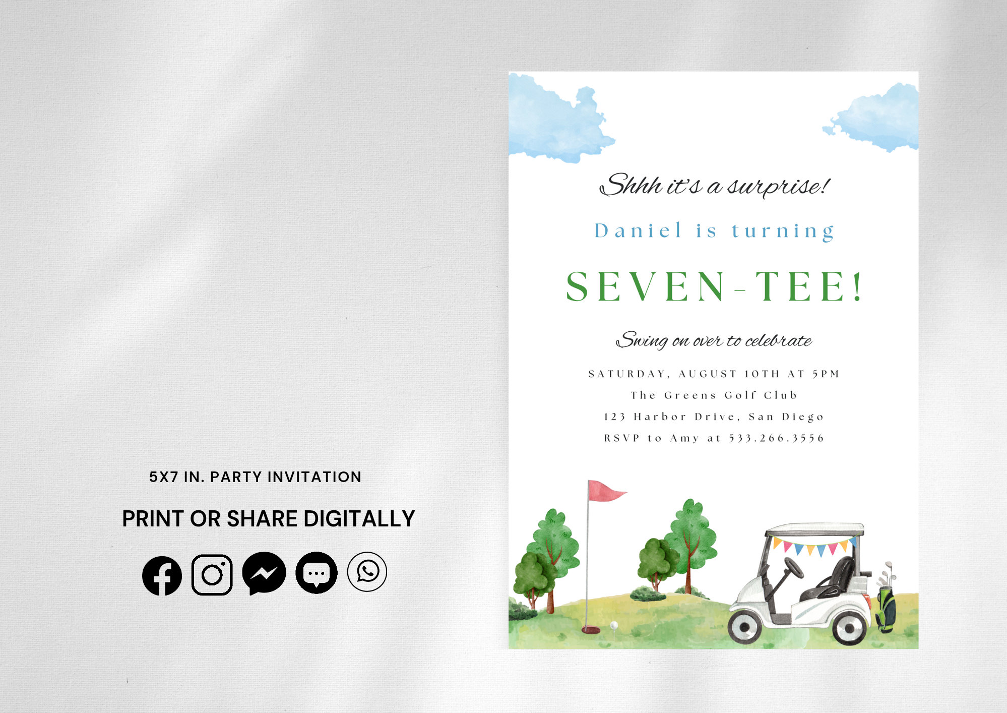 Golf SEVEN-TEE Birthday Party Invitation Instant Download Golf Surprise ...