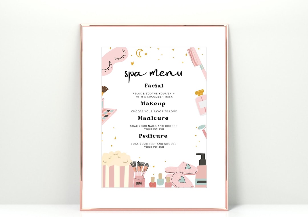 Spa & Sleepover Birthday Party Menu Sign | Digital Download | Girl ...