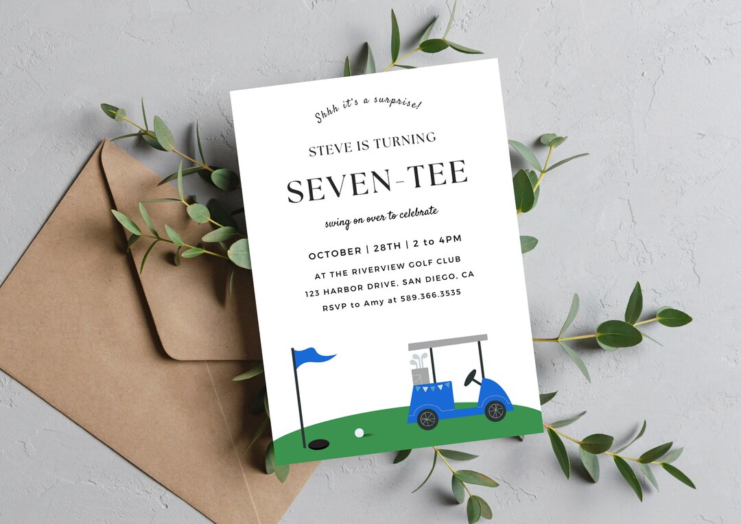 Golf SEVEN-TEE Birthday Party Invitation | Instant Download | Golf ...