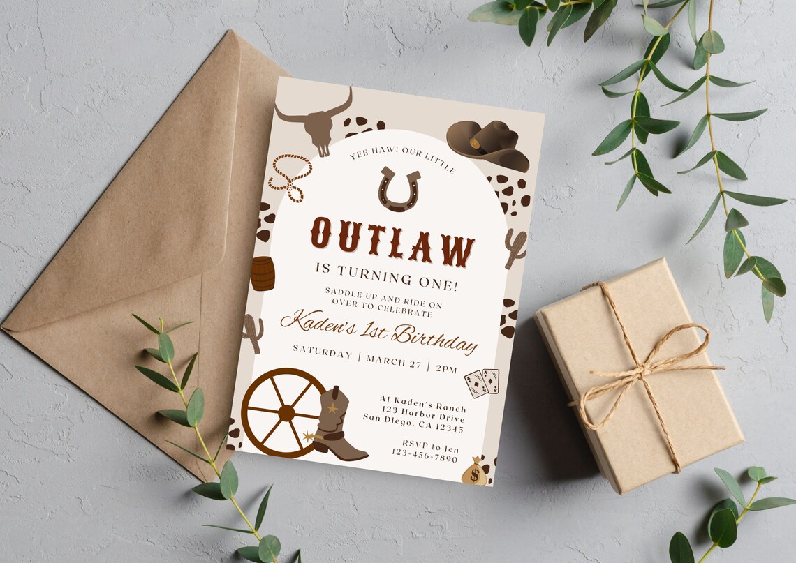 Little Outlaw Western Birthday Party Invitation | Instant Download ...