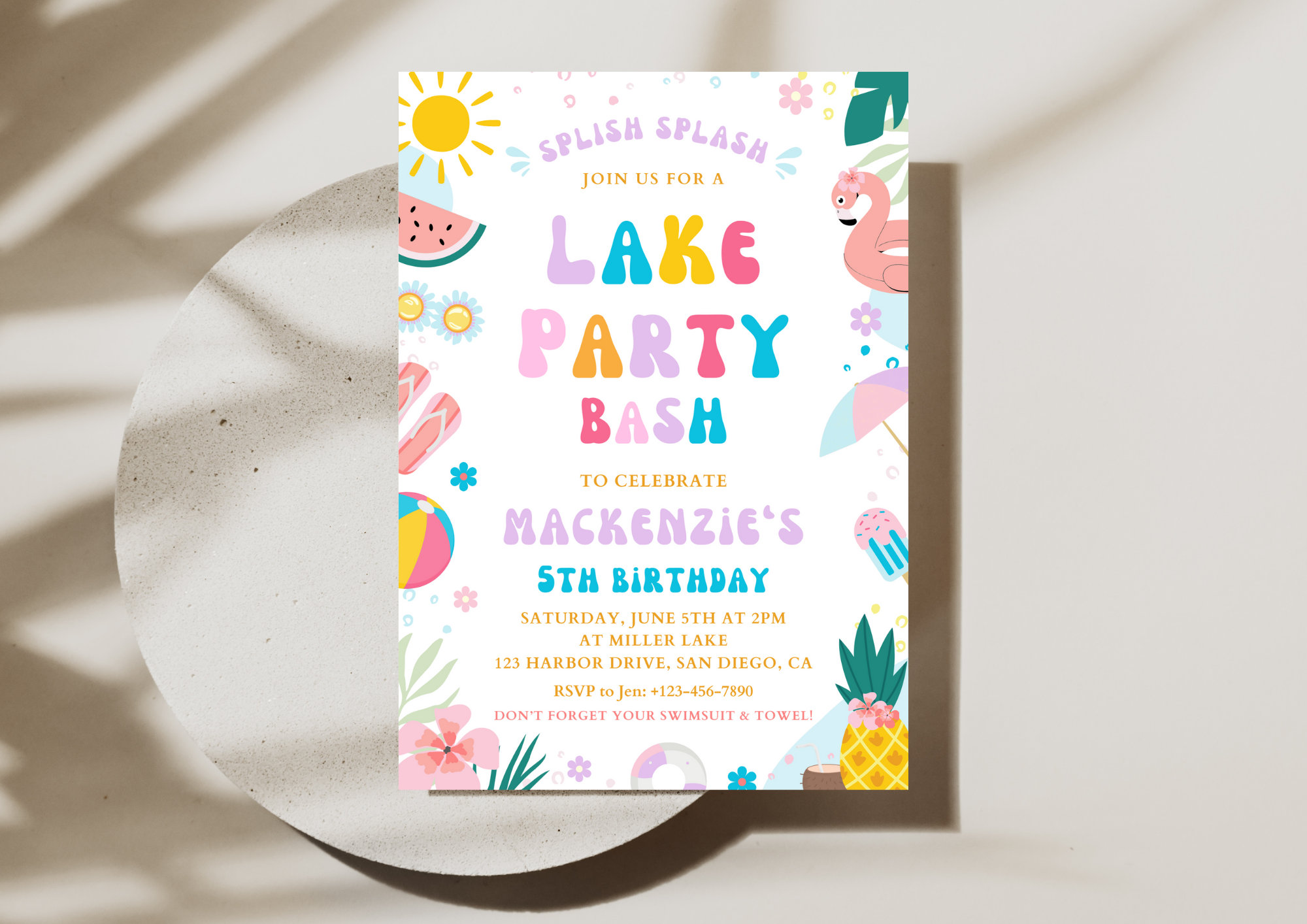Editable Lake Party Birthday Invitation Tropical Splish Splash Party at ...