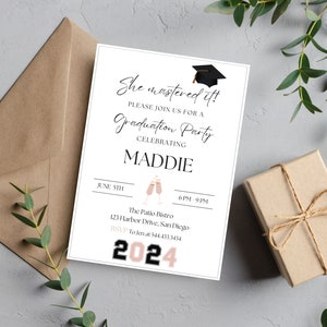 She Mastered It Graduation Party Invitation Editable Template Printable ...