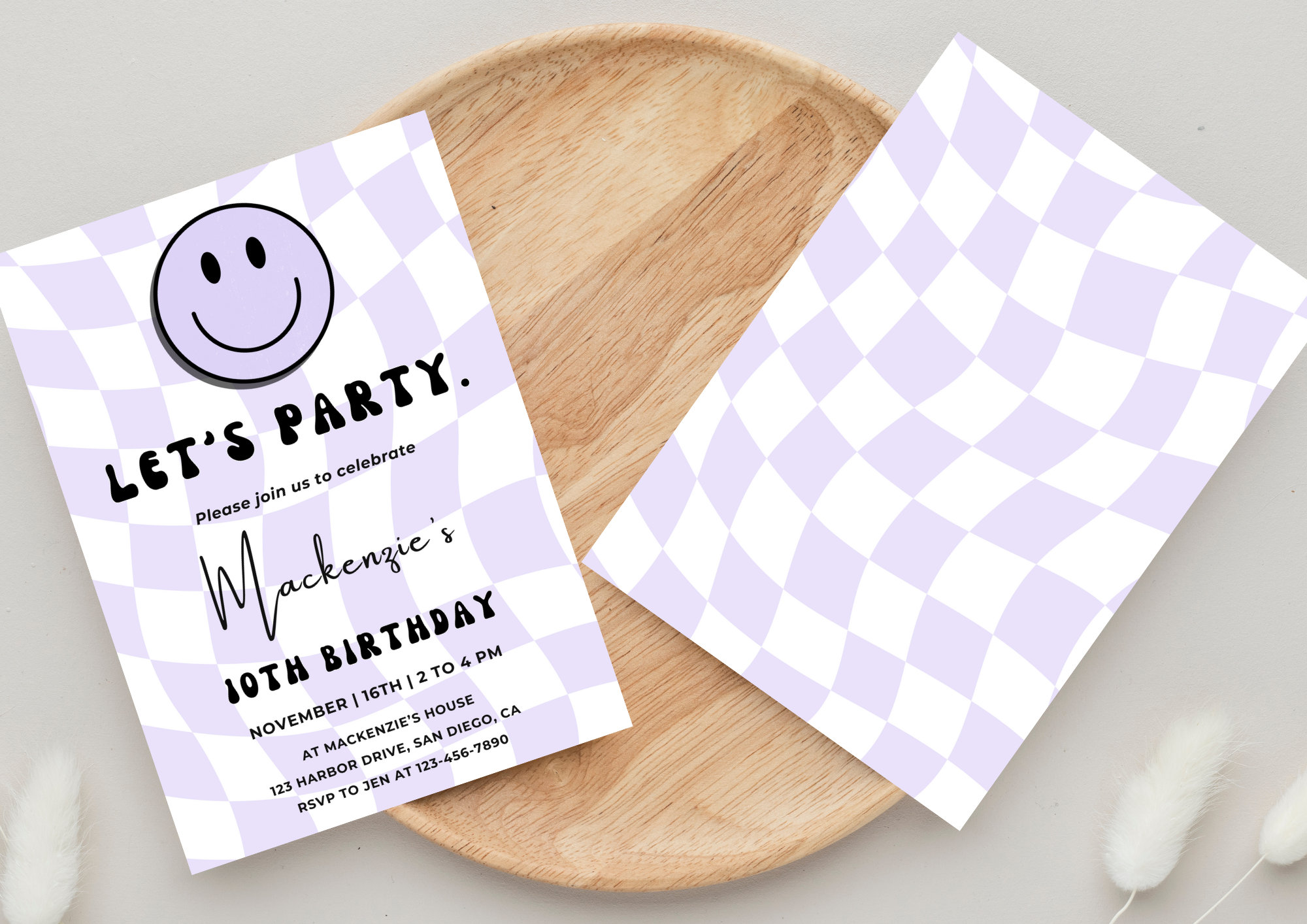 Smiley Face Birthday Invitation Digital Download Girl 5th, 10th, 13th ...