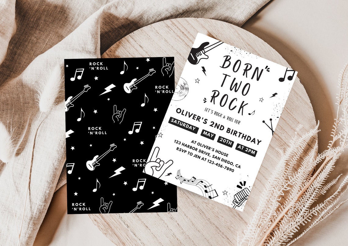 Born TWO Rock Birthday Party Invitation | Instant Download | Rock and ...