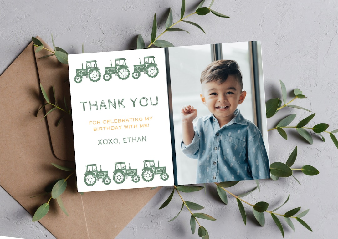 Modern Tractor Birthday Party Thank You Card | Instant Download ...