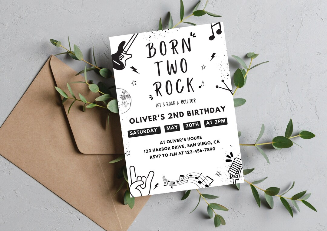 Born TWO Rock Birthday Party Invitation | Instant Download | Rock and ...