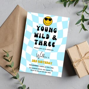 Young Wild & Three Birthday Invitation | Digital Download | Boy 3rd ...