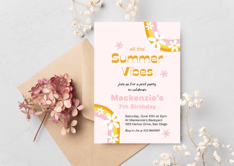 Editable Summer Vibes Birthday Party Invitation End of School Pool ...
