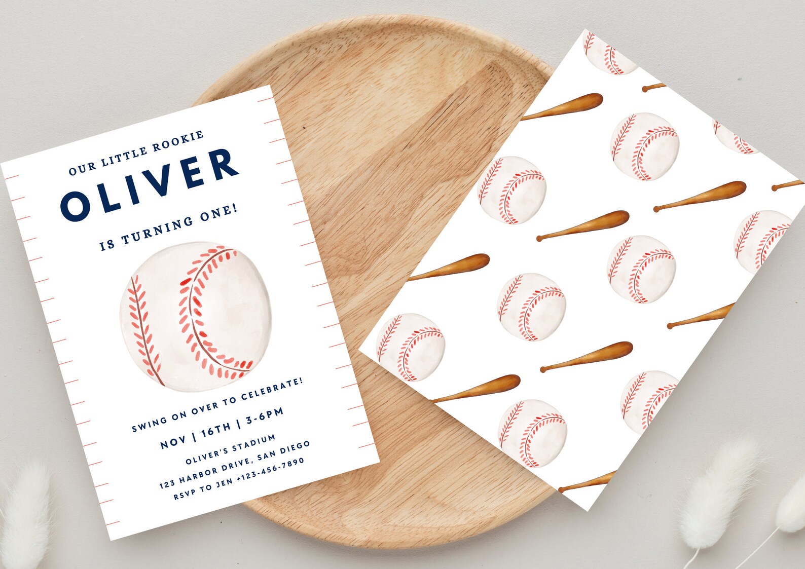 Editable Baseball Party Invitation Little Rookie 1st Birthday Modern ...