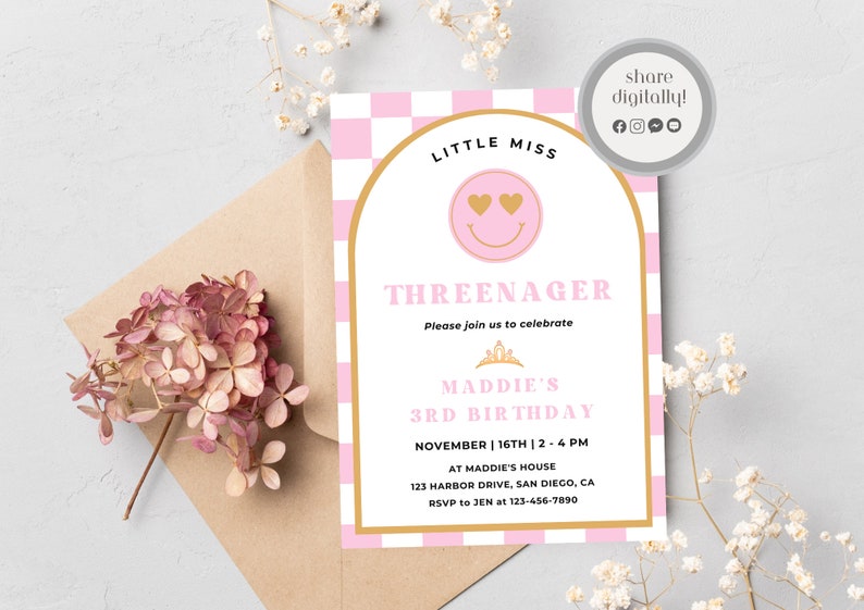 Little Miss Threenager Birthday Party Invitation Digital Download Girl ...