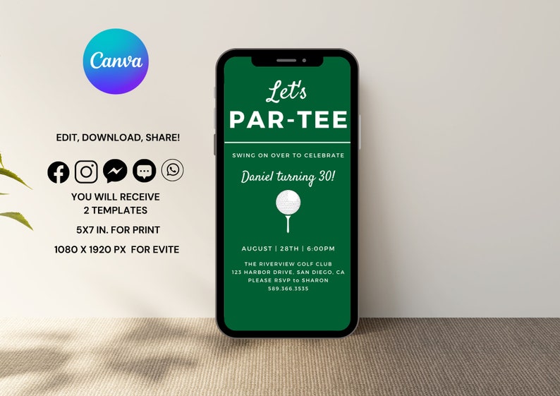 Let's Par-tee Golf Birthday Party Invitation Instant Download Surprise ...