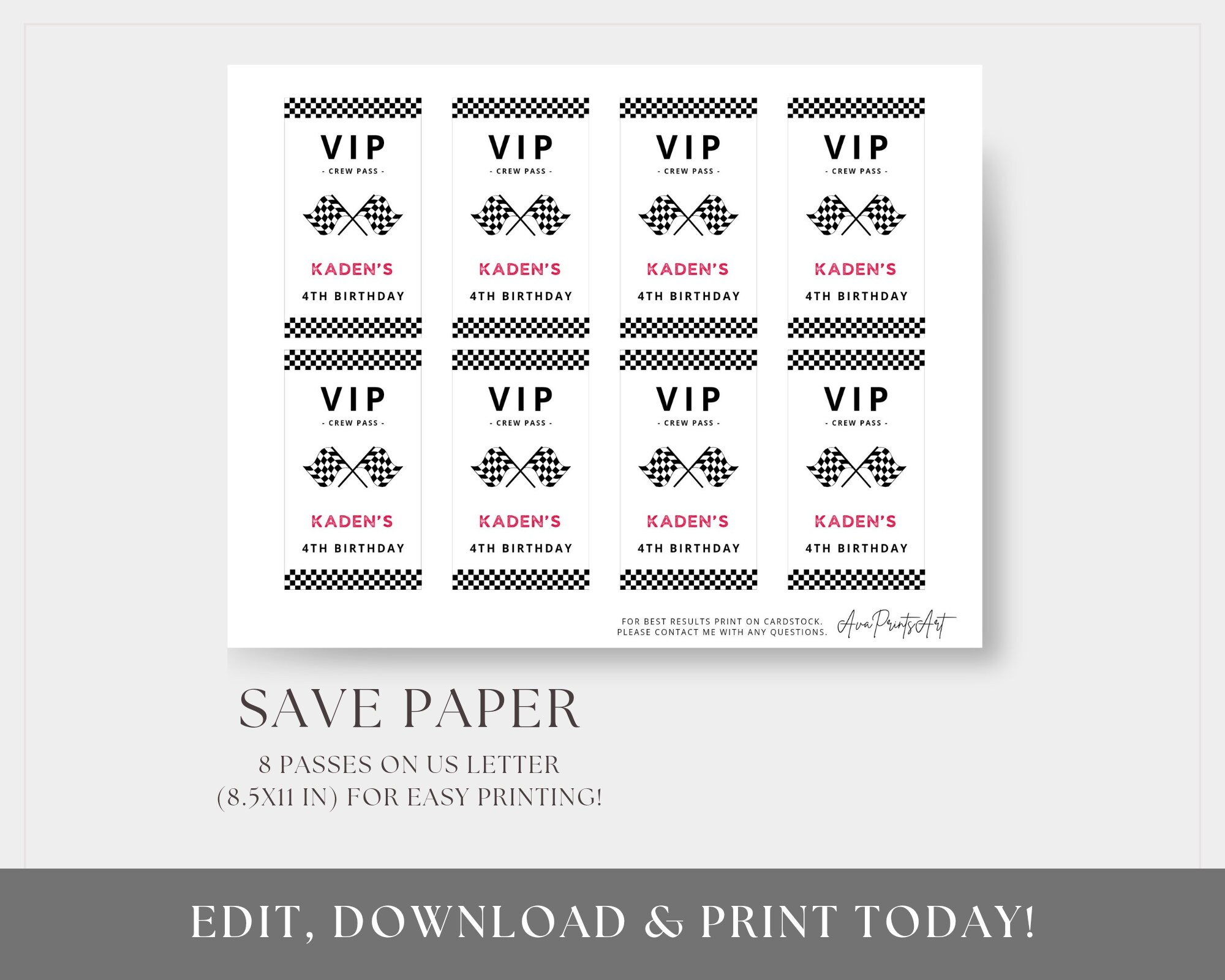 VIP Crew Pass | Instant Download | Printable Racing Car Pit Pass ...