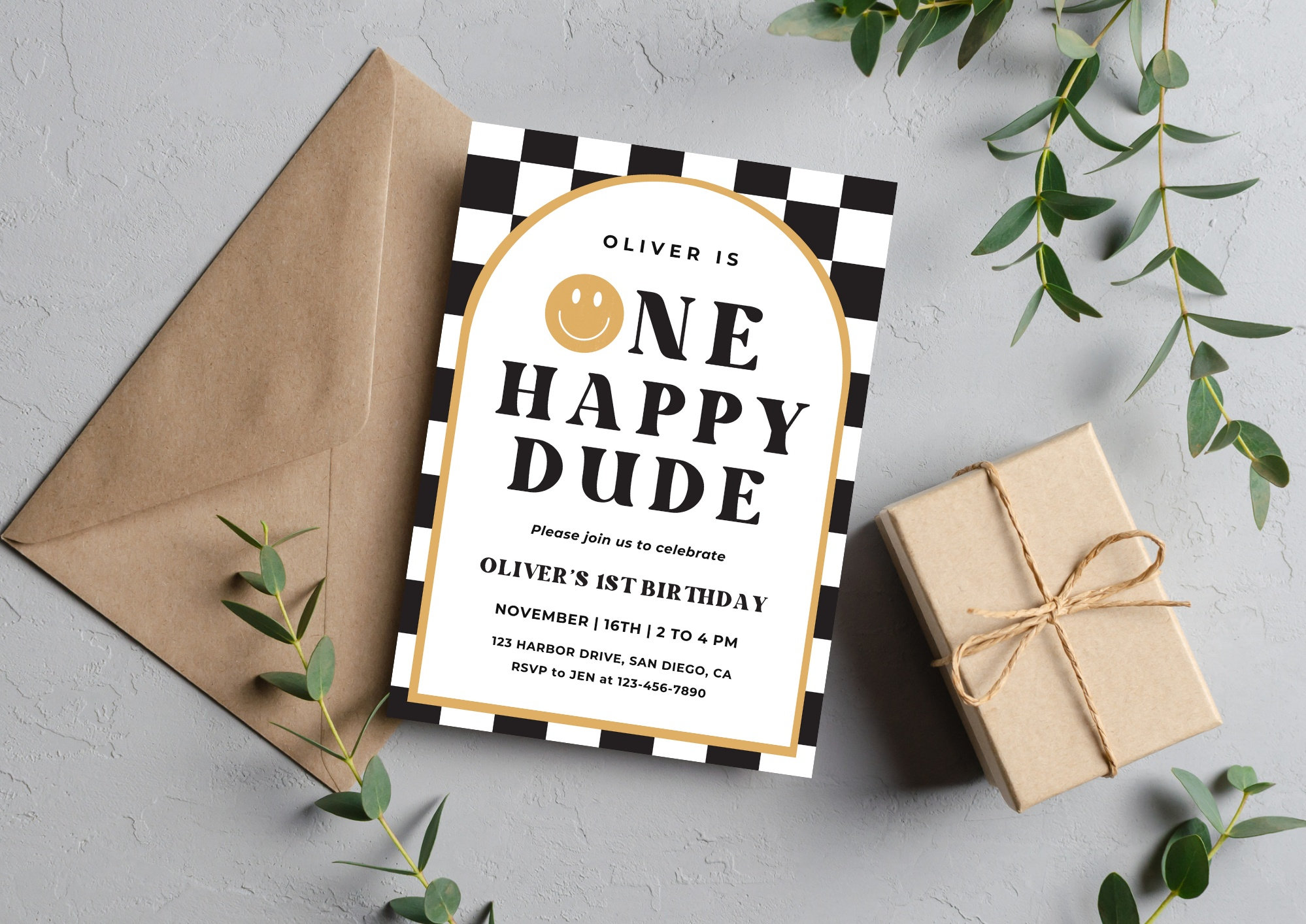 ONE Happy Dude Birthday Invitation | Digital Download | Boy 1st ...