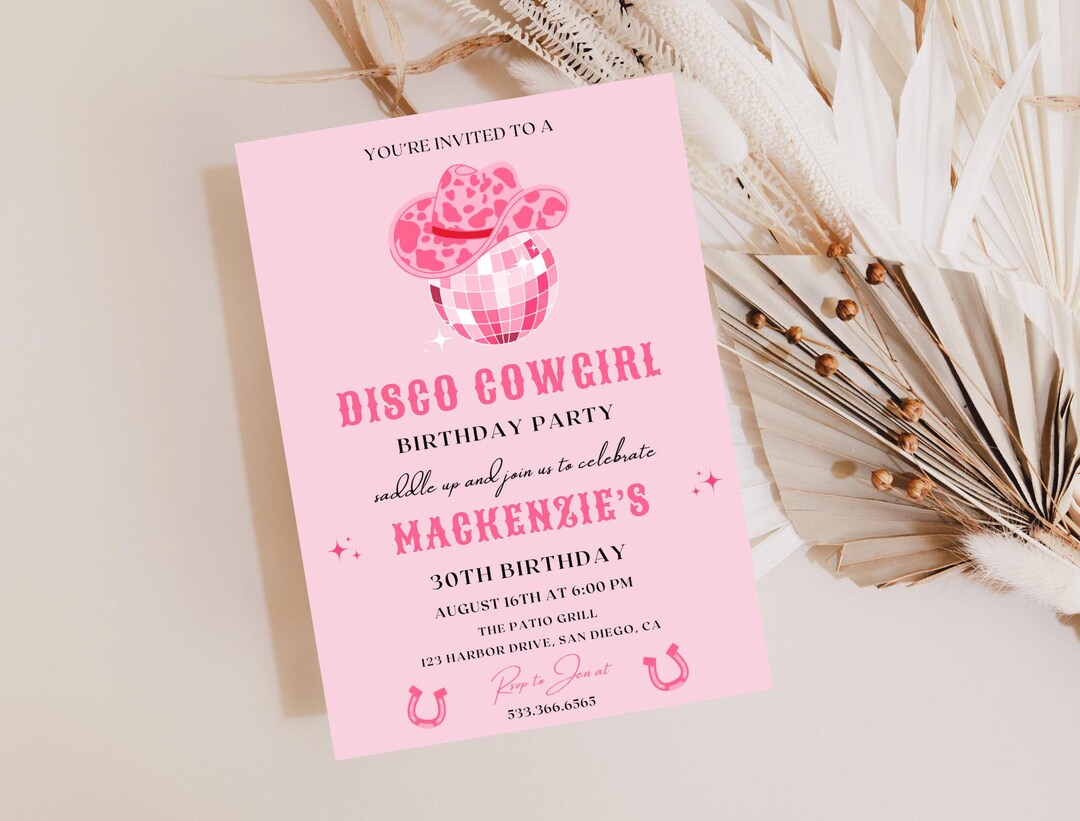 Disco Cowgirl Birthday Party Invitation | Instant Download | Pink Disco ...