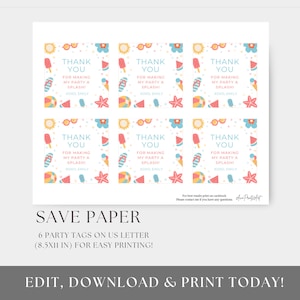 Editable Summer Pool Party Favor Tags | Digital Download | Pool Party ...
