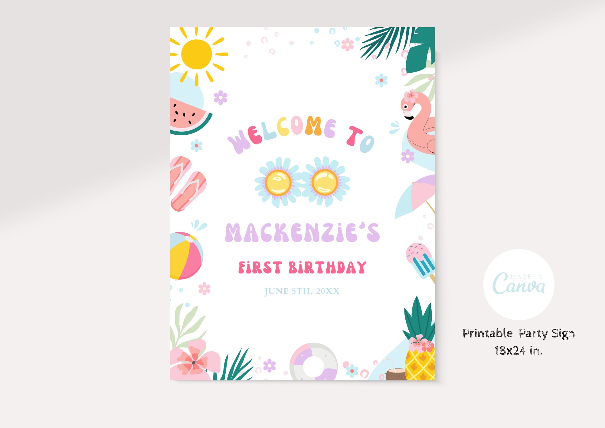 Editable Fun in the Sun Birthday Party Welcome Sign | Tropical Splish ...